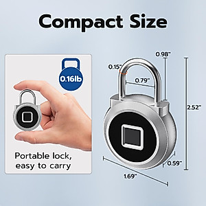 Fingerprint Lock, Dhiedas Gym Lock, Bluetooth Lock, Small Fingerprint Padlock with Keyless, Weatherproof Smart Lock for Gym Locker School Suitcase Cabinet Luggage Storage and Fence