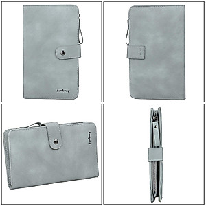 Wristlet Wallets for Men & Women, Leather Clutch Wallet with Card Slots Business Long phone Purse Multi Card Organizer (C224 Gray)