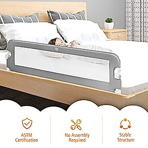 BABY JOY Double Sided Bed Rail Guard, 2 Pack, Extra Long, Swing Down for Convertible Crib, Folding Baby Safety Bedrail for Kids Twin Full Size Queen King Mattress, Rails for Toddlers (Gray, 59-Inch)
