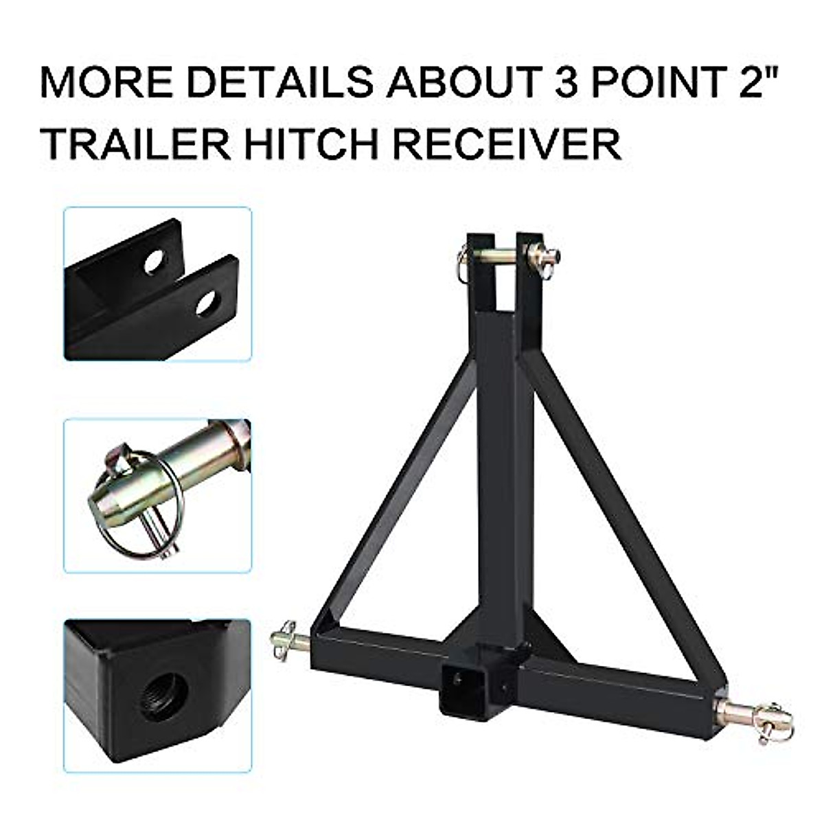 EBESTTECH 3 Point 2 Inch Receiver Trailer Hitch Heavy Duty Steel Category 1 Tractor Tow Hitch Drawbar Adapter for Kubota, BX, LM25H, WLM Tractor, NorTrac, Yanmar, Kioti, Cat 5000lbs Capacity
