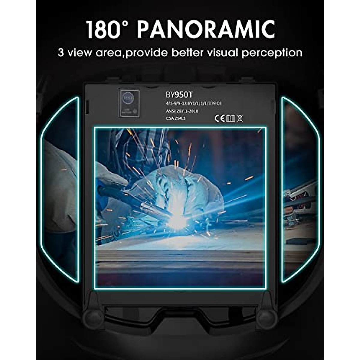 ANDELI Welding Helmet,Panoramic 180° Large Viewing True Color Solar Powered Auto Darkening Welding Helmet with Side View 4 Arc Sensor Wide Shade 4/5-8/9-13 Welder Mask for TIG MIG ARC Grinding Plasma