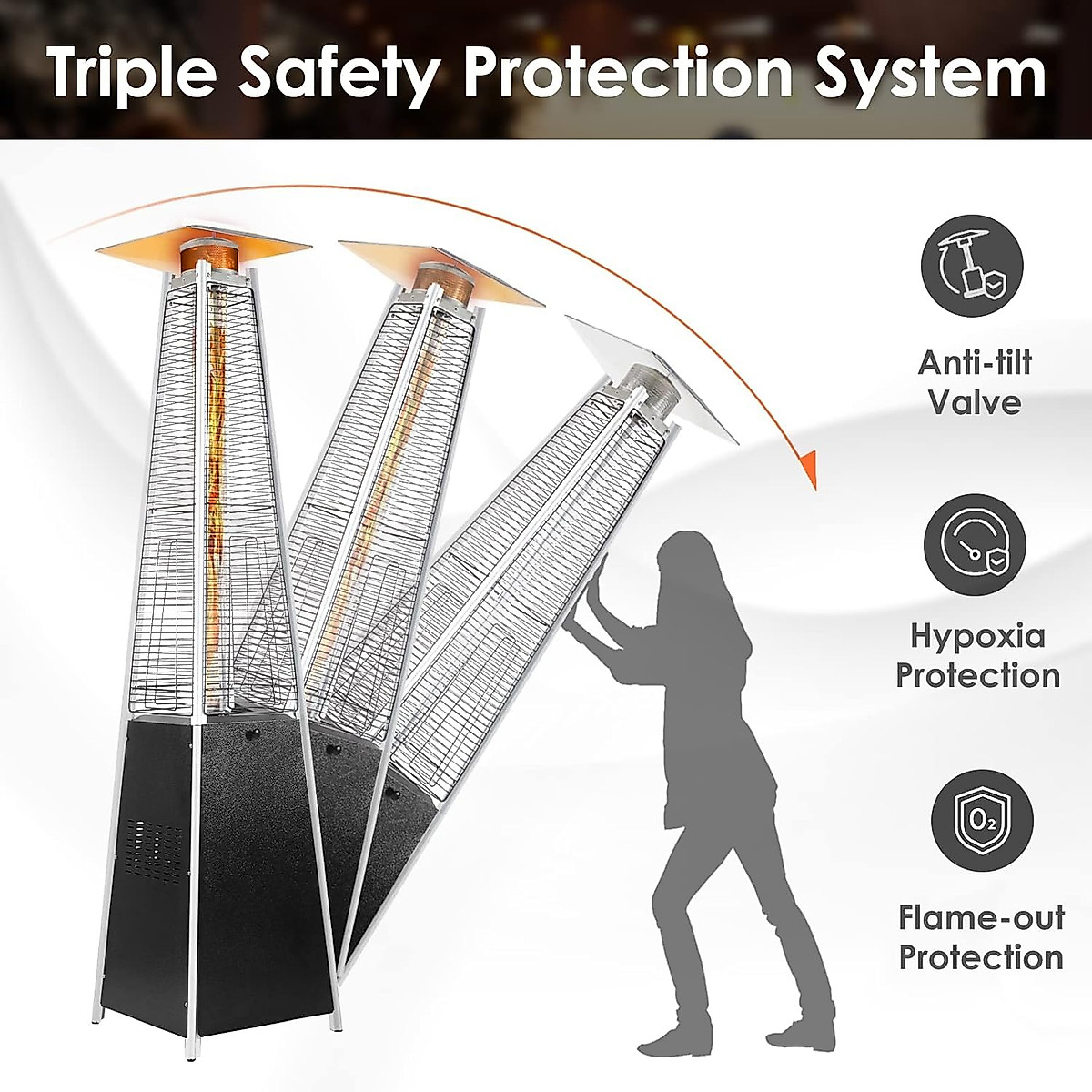 Incbruce Outdoor Heater Standing Patio Heater, 41000 BTU Stainless Steel Propane Patio Heater, Portable Propane Heater with Wheels for Patio and Garden (Matte Gold)