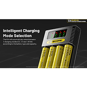 Nitecore Ci4 Four Bay Universal Battery Charger Support 16340 14500 18650 21700 Lithium Ion AA AAA Ni-MH Ni-CD, USB-C QC PD with Lumentac Battery Organizer