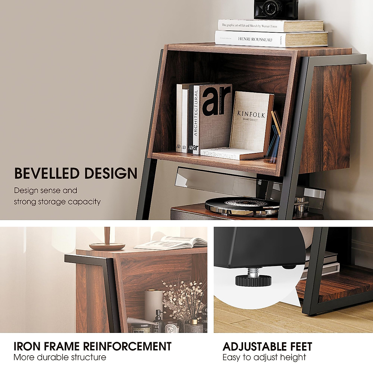 Fenge Bookshelf, 4 Tier Industrial Bookcase, Ladder Book Shelf with Storage Organizer, Small Bookshelves and bookcases for Office, Bedroom, Living Room