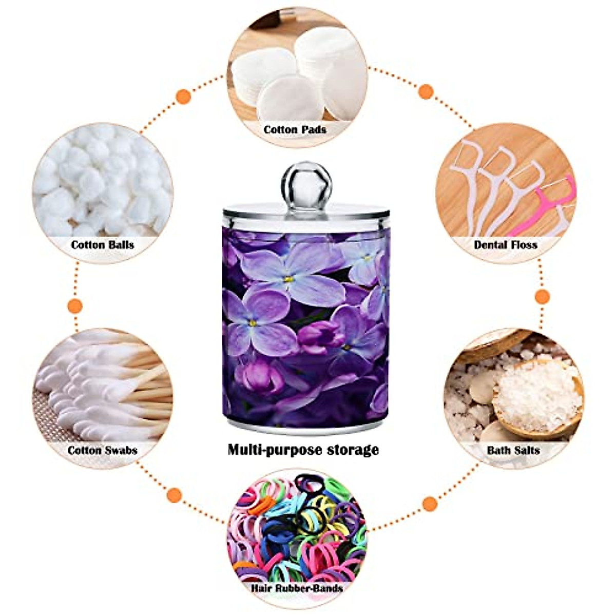 Kigai 2PCS Spring Lilac Purple Floral Qtip Holder Dispenser with Lids - 14 oz Bathroom Storage Organizer Set, Clear Apothecary Jars Food Storage Containers, for Tea, Coffee, Cotton Ball, Floss