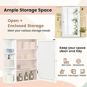 LOKO Bathroom Medicine Cabinet with Mirror, Wall Mounted Storage Cabinet w/Mirrored Door, Open Shelves & Adjustable Shelves, Bathroom Wall Mirror Cabinet, 26 x 6.5 x 25 Inches (White)