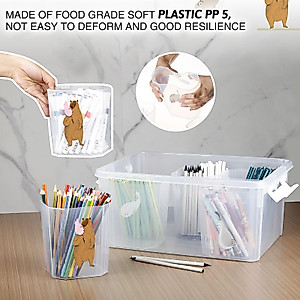 loobuu Plastic Storage Bins with Lids - 1 Pack Art Craft Supply Organizer Box with Brush Pot for Kids, 17 QT Stackable Clear Pen Container for Toy/Sewing/Comestic/Tool/Playdoh(15.93" x11.72"x7.19")