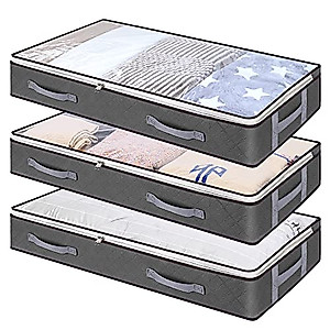 Vieshful 3 Pack Underbed Storage Bags 75L Foldable Clothes Bag Large Capacity Storage Containers with Clear Window Reinforced Handles Zippered Organizer Non-Woven for Comforters Blankets Bedding
