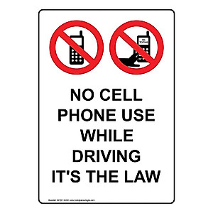 ComplianceSigns.com Vertical No Cell Phone Use While Driving It's The Law Label Decal, 5x3.5 in. 4-Pack Vinyl for Cell Phones