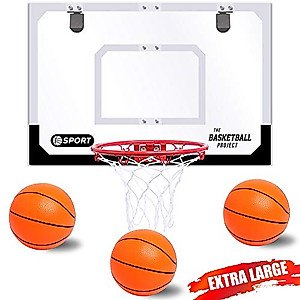 Upgrade Basketball Hoop Set for Kids-Extra Large 24” x 16” Pro Indoor Basketball Hoop for Door & Wall with 3 Balls, Complete Accessories, Basketball Toy Gift Perfect for Boys Girls Teens Adults