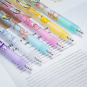 LokDra 6 Pcs Cartoon Ballpoint Pens Anime Gel Ink Pen Black 0.5mm Melody Kitty Gifts Cute Kawaii School Supplies Set For Kid Teen Girls Students