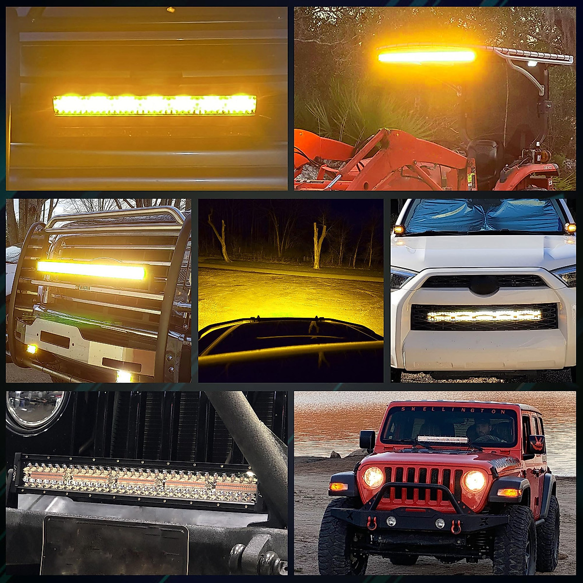 SLARY 32 Inch 180W LED Light Bar White/Amber Flasing Strobe Light with Six Modes Driving Fog Lights Spot Flood Combo Beam Bumper Lights with Switch Wiring Harness for Offroad Truck 4WD SUV ATV UTV