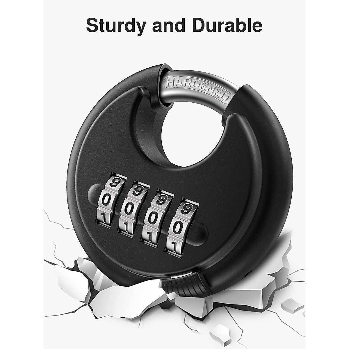 Puroma Combination Lock, 4 Digit Disc Padlock with Hardened Steel Shackle, Keyless Heavy Duty Combo Lock for Outdoor Sheds Fence, Gate Hasps, Storage Unit, School Gym Locker (1 Pack, ‎Black)