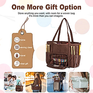 LOOEN Crochet Bag Organizer, Large Capacity Yarn Storage Bag, Portable Corduroy Knitting Bag and Totes for Travel, Used to Organize Yarn, Crochet Hooks, Ideal Gift for Crochet Lovers(Brown)