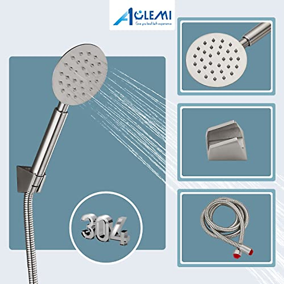 Aolemi Brushed Nickel Bathtub Faucet Wall Mount Only Tub Filler with Handheld Sprayer 6 Inch Centre Single Handle Shower Mixer Taps SUS304 Stainless Steel for Bathroom