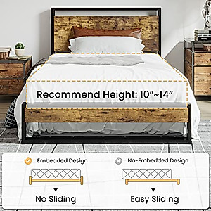 SHA CERLIN Twin Bed Frame with Wooden Headboard, Heavy Duty Metal Platform Bed, Single Platform Bed for Kids, No Box Spring Needed, Easy Assembly, Rustic Brown
