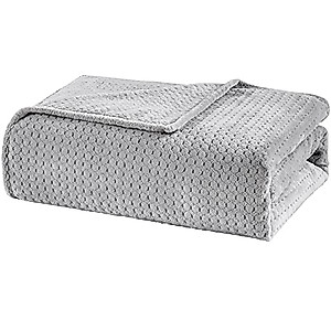 Mocaletto Waffle Textured Extra Large Fleece Blanket,300GSM Jacquard Pattern Breathable Decorative Blanket for Couch Sofa Bed,Super Cozy and Comfy for All Seasons(Light Grey,50 * 60inch)