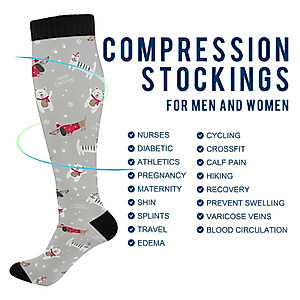 xigua New Year Christmas Cute Cats Dogs Bears Compression Socks 20-30mmHg Knee High Stockings for Sport Nursing - 2 Pairs