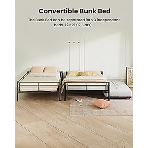 Miscoos Full XL Over Queen Bunk Bed with Trundle, Heavy-Duty Bunk Bed Frame with Ladder and High Guardrail, Convertible into 3 Beds for Kids Teens Girls Boys, Black