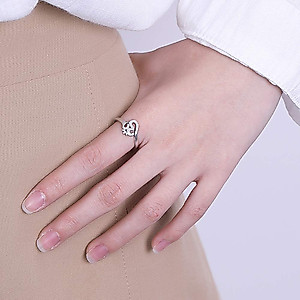 LOVECOM Real 925 Sterling Silver Buddhism Scripture Open Stacking Rings for Women Vintage Statement Fashion Creative Design Jewelry Gifts