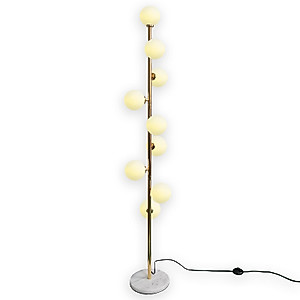 beaysyty Modern Simplicity Floor Lamp for Office Cafe Den Living Room Bedroom, On/Off Foot Switch, White Glass Ball Lampshade and Golden Metal Lamp Body - 9 Bulbs Included