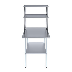 Amgood Stainless Steel Work Table Double Tier Overshelf | Metal Kitchen Prep Table & Shelving Combo (30" x 30" Work Table + 18" Overshelf)