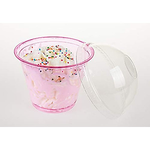 Golden Apple, 9oz-25sets Pink Red Plastic Cups with Clear Dome lids No Hole(25cups + 25lids)…