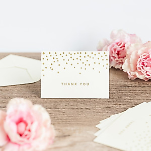 50 PCS Thank You Cards with Gold Foil Dots, 3.5" x 5", Thank You Notes, Ivory Thank You Cards With Envelopes for Wedding, Business, Baby Shower, Small Business, Funeral, Graduation.