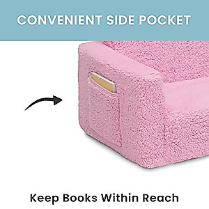 Delta Children Cozee Flip-Out Sherpa 2-in-1 Convertible Chair to Lounger for Kids, Pink