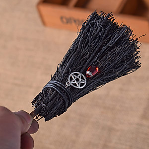 BLESSUME Witch Altar Broom Pentacle Mini Wizard Broom Pentagram/Celtic Knot Divination Ornament (Pentagram & Red Pendant)