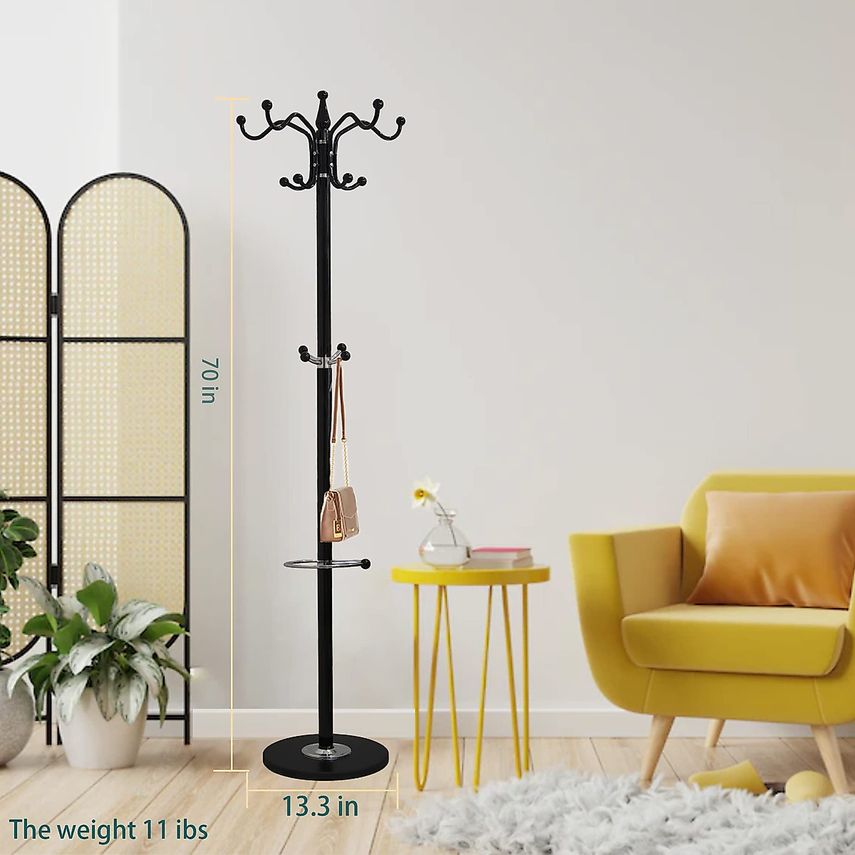 Sifenma Vertical Metal Coat Rack Stand with Marble Base, Clothes Tree, 15 Hooks for Hanging Coats, Jackets, Bags, Home Entrance Hat Hanger Organizer, Umbrella Tree, Freestanding Hall Tree(Black)