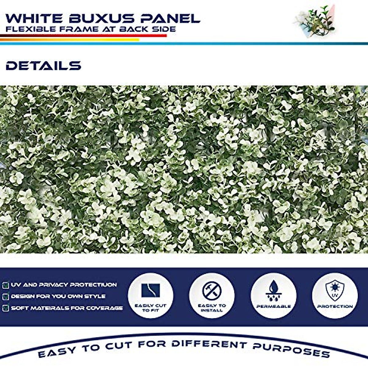 Windscreen4less Artificial Faux Ivy Leaf Decorative Fence Screen 20'' x 20" Boxwood/Milan Leaves Fence Patio Panel, Buxus White 29 Pieces