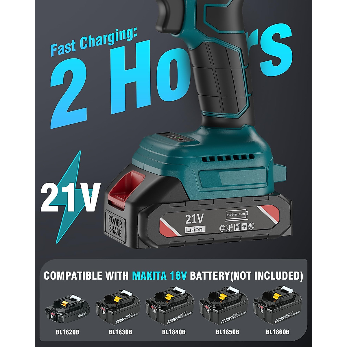 LHRETXQ 1/2 inch Cordless Impact Wrench, Torque 258ft-lbs(350N.m), 3500 RPM, 21V Electric Brushless Power Impact Gun for Lug Nuts with 2.0Ah Battery, 1/4 inch Impact Driver, Charger & Kit Case