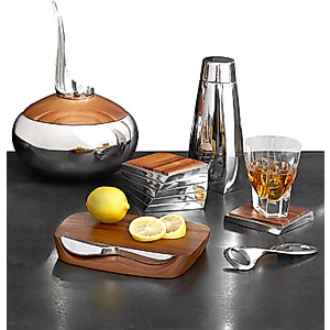 nambe Twist Coaster 6-Piece Set | Wooden Drinks Coasters for Tabletop Protection | Made of Acacia Wood and Metal Alloy | Unique Sculptural Design for Coffee Table or Bar Décor | 4.25 Inches