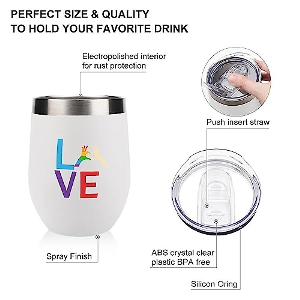 Mighun LGBT Pride Gay Lesbian Wine Tumbler with Lid LGBT Love Vacuum Coffee Tumbler Stainless Steel Coffee Cup for Cold & Hot Drinks Wine Coffee Cocktails Beer 12 Oz