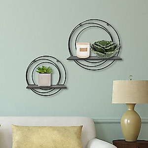 Rienias Floating Shelves Wall Mounted Set of 2, Hanging Storage Shelf for Bathroom, Living Room, Bedroom, Kitchen,Grey