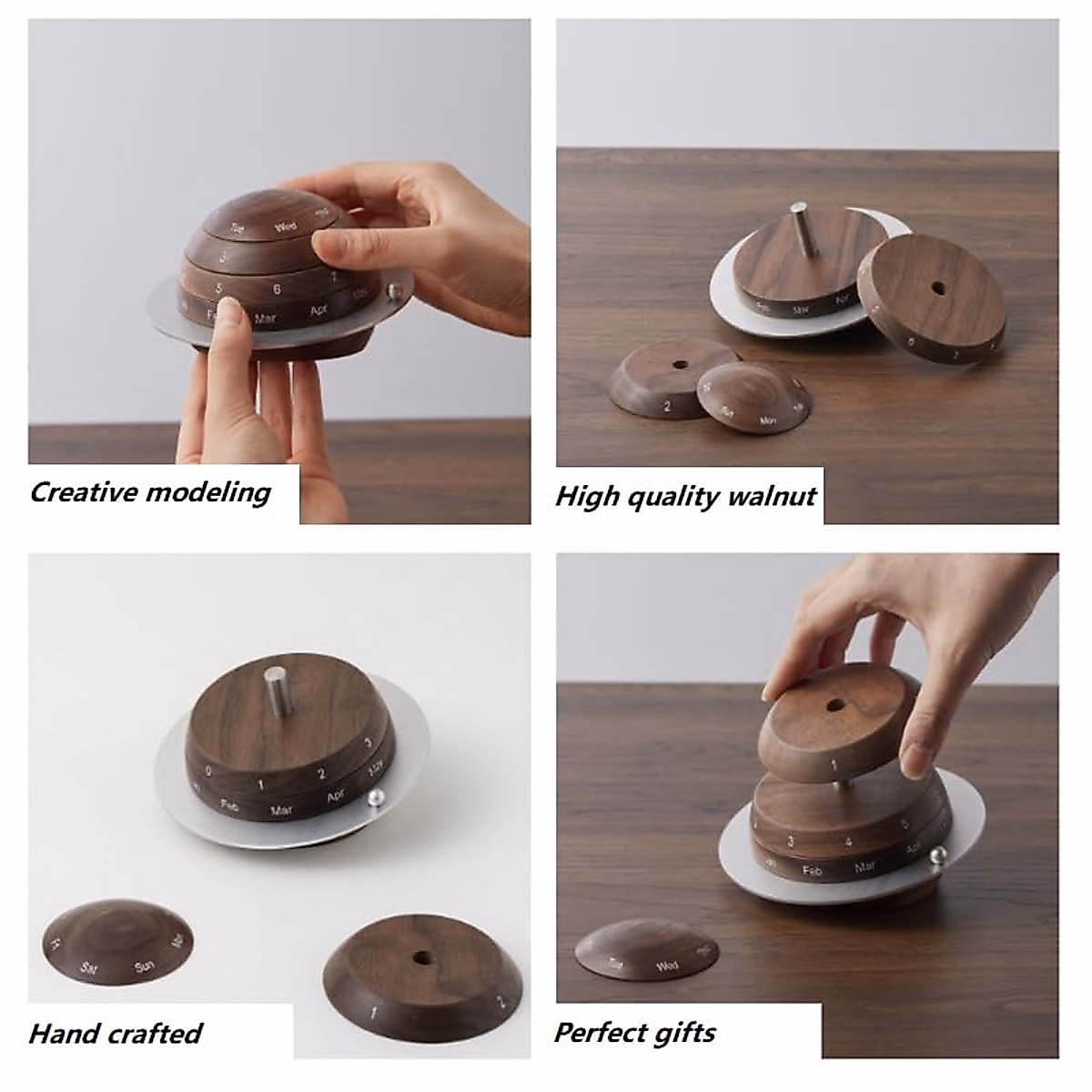 2024 Wood Desk Calendar, Rustic Perpetual Office Accessory & Creative Earth Desktop Decoration, Ideal Calendar Christmas Gift,Unique Mens Desk Accessories (A)