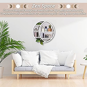 CNF Concepts Crescent Moon Shelf – Wooden with Rose Quartz Crystal Rustic Display for Healing Crystals, Essential Oils Wall-Mounted Home Decor, White