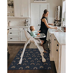 Blissful Diary Baby Splat Mat for Under High Chair, 51 x 51 Inch Splash Mat, Waterproof and Washable Spill Mat, Anti-Slip Floor Protector, Retro Rainbow