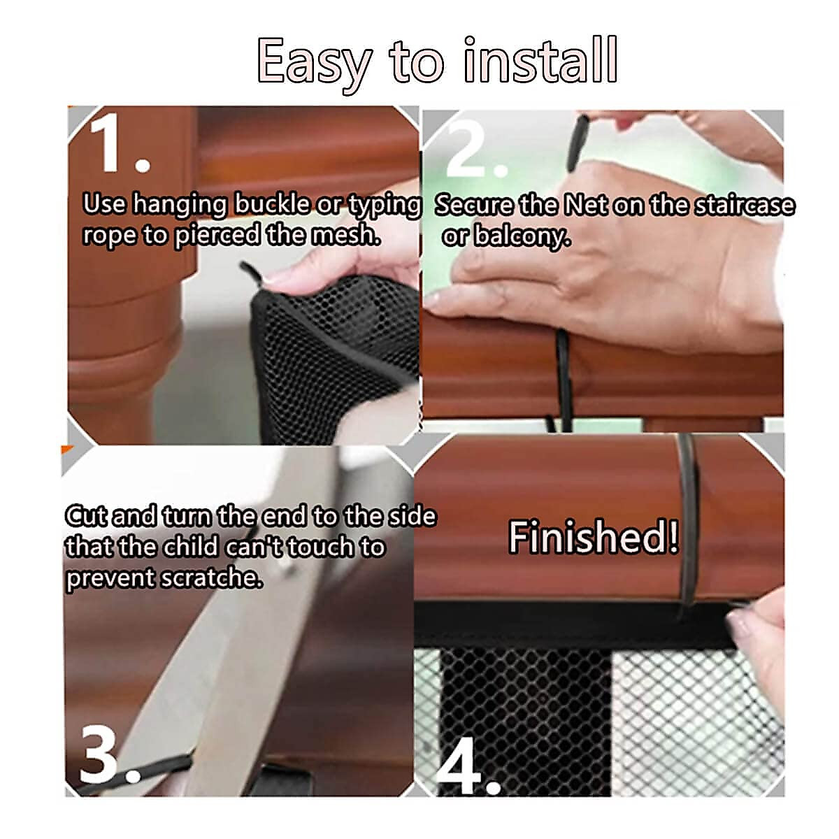 Banister Guard for Baby - 10ft L x 2.5ft H, Child Safety Net, Stair Railing Banister Proofing Mesh Net Balcony Netting for Pets & Kids