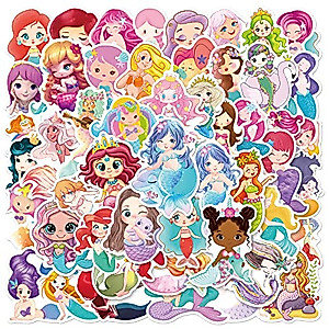 50PCS Kawaii Cartoon Mermaid Stickers Sweet Mermaid Fairy Stickers Waterproof Bedroom Wardrobe Car Skateboard Motorcycle Bicycle Luggage Guitar Laptop Phone DIY Decal Vinyl Stickers for Kid Girl (mermaid)