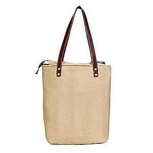 Ruzioon Upcycled Canvas & Cowhide Tote Bag, Upcycled Canvas & Leather Shoulder Bag, Upcycled Canvas Hand Bag for Women’s
