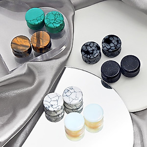 Qmcandy 6 Pairs Natural Stone Ear Plugs Saddle Plugs Ear Gauges Double Flare Expander Piercing Gauge 13/16 inch