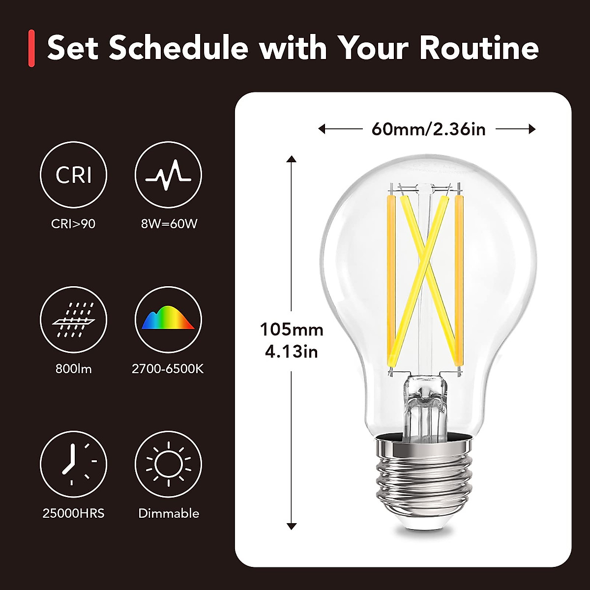 OREiN Smart LED Edison Light Bulb with Remote Control WiFi A19 Vintage Light Bulbs E26 Base 800Lm, 8W 60W Equiv Tunable 2700K-6500K Filament Bulbs Work with Alexa/Google/Aidot APP 4pack+1Romote…