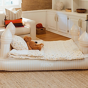 FUNBOY Kids Striped Castle Sleepover Travel Bed & Air Mattress. Perfect for Sleepovers. Includes Carrying Storage Bag, Twin