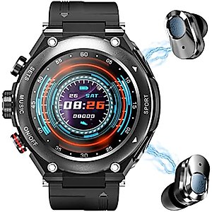 Smart Watch with Earbus,4 in 1 Watch with Earbuds Make Receive Calls,Combo Smart Watch&TWS Earbuds&MP3&BluetoothSpeakers for Android iOS,Men Women Smart Watch with Sleep Monitor Messages (Black)