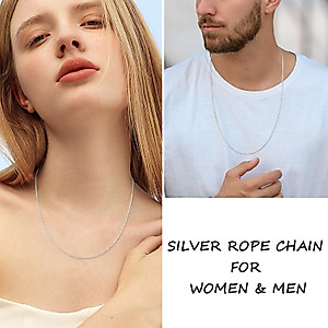 Jewlpire Diamond Cut 925 Sterling Silver Chain Rope Chain Italian Silver Necklace Chain for Women Men Super Shiny Durable 1.35mm Size 18 Inch