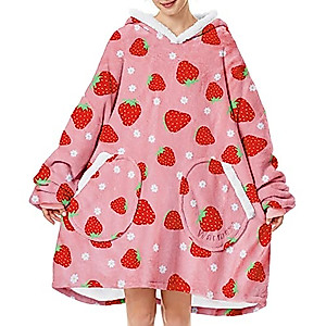 Zando Oversized Wearable Blanlet Hoodie Blankets Winter Blacnket Comfy Original Blanket Sweatshirt for Women Cozy Sherpa Blanket Pocket Blanket Christmas Gifts Strawberry Adult
