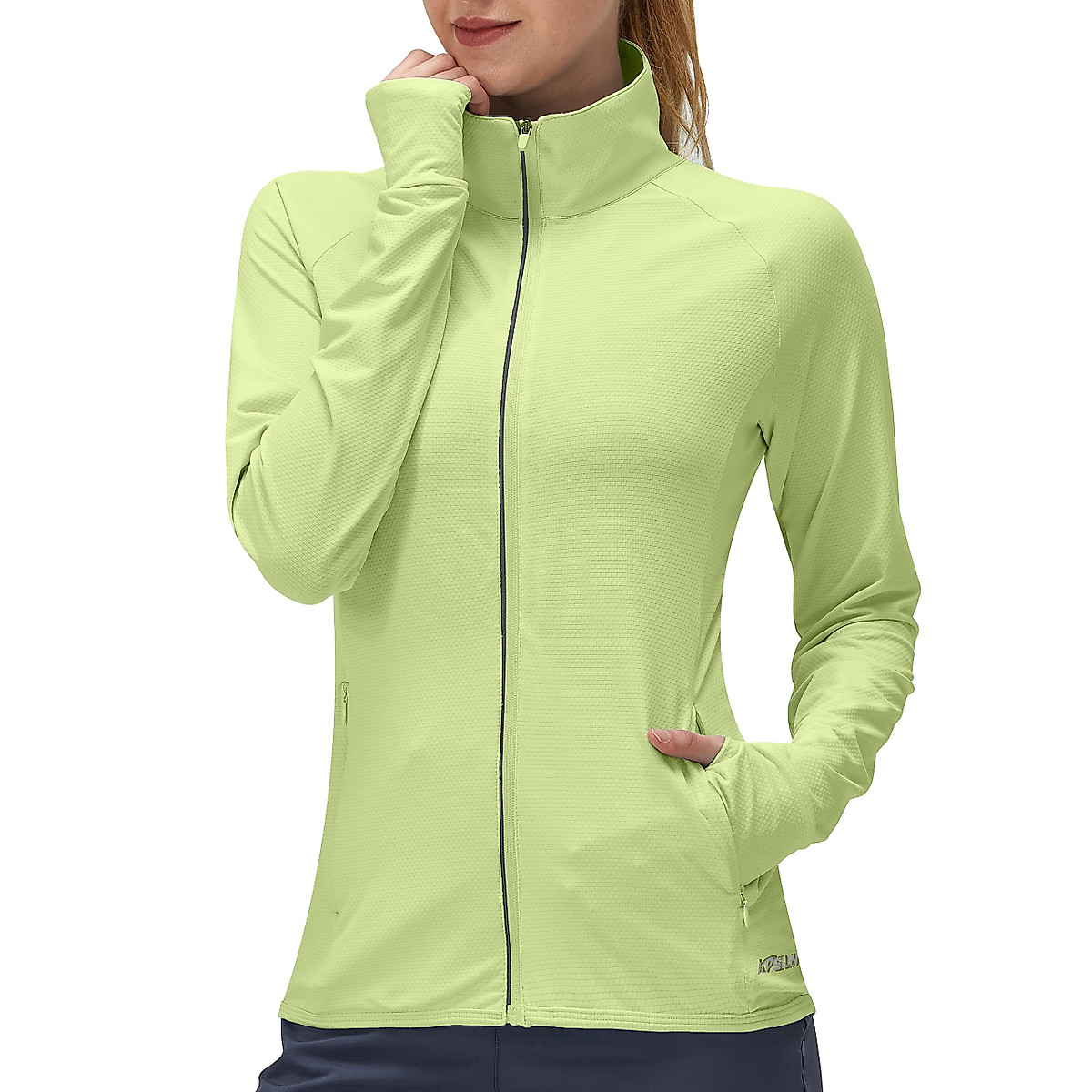 Women's UPF 50+ UV Sun Protection Clothing Long Sleeve Athletic Hiking Shirts Lightweight SPF Zip Up Outdoor Jacket(Green,XL)
