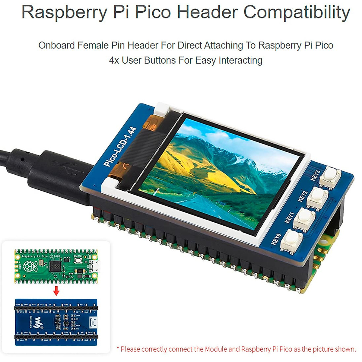 Bicool 1.44inch LCD Display Module for Raspberry Pi Pico, 128×128 Resolution TFT Display Panel 65K RGB Display Color Clear and Colorful Display Effect, ST7735S Driver SPI Interface 3.15V ~ 5V